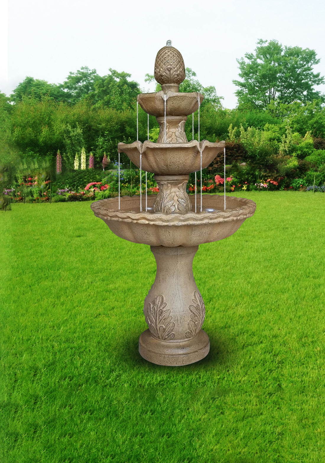 SENTOSA Stone Effect 3-tiered Solar Water Feature